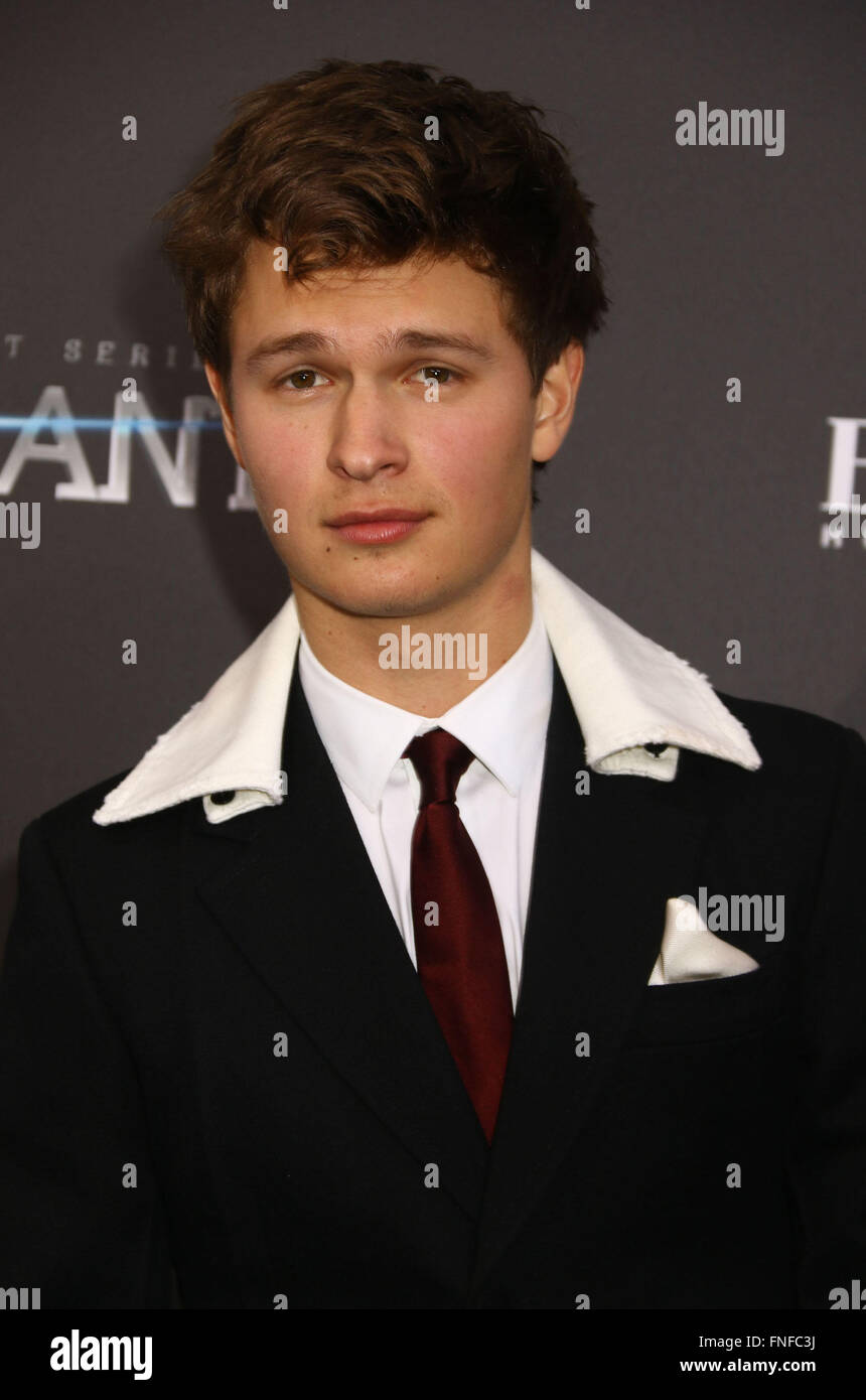 New York, USA. 14th Mar, 2016. Actor ANSEL ELGORT attends the World ...
