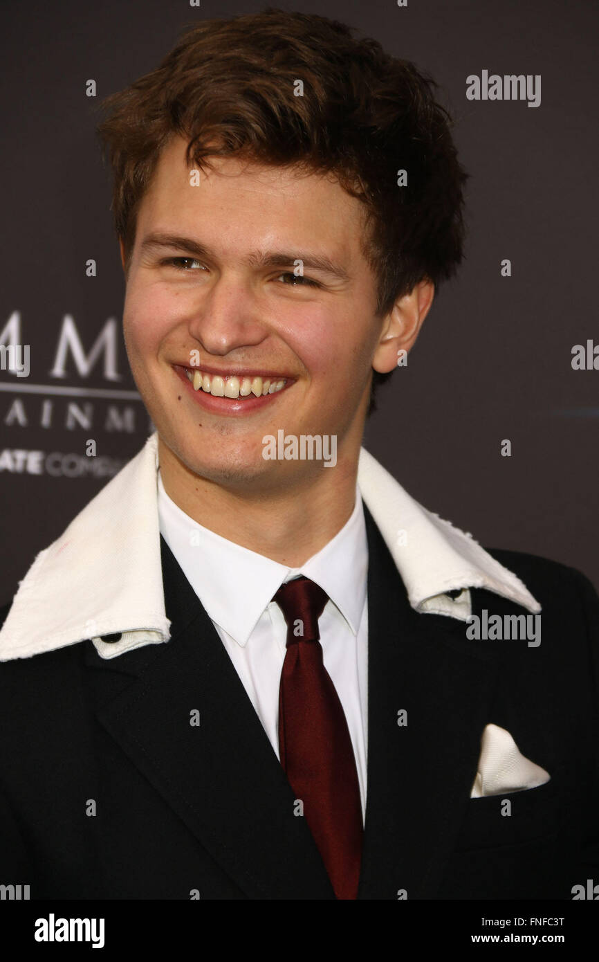 New York, USA. 14th Mar, 2016. Actor ANSEL ELGORT attends the World ...
