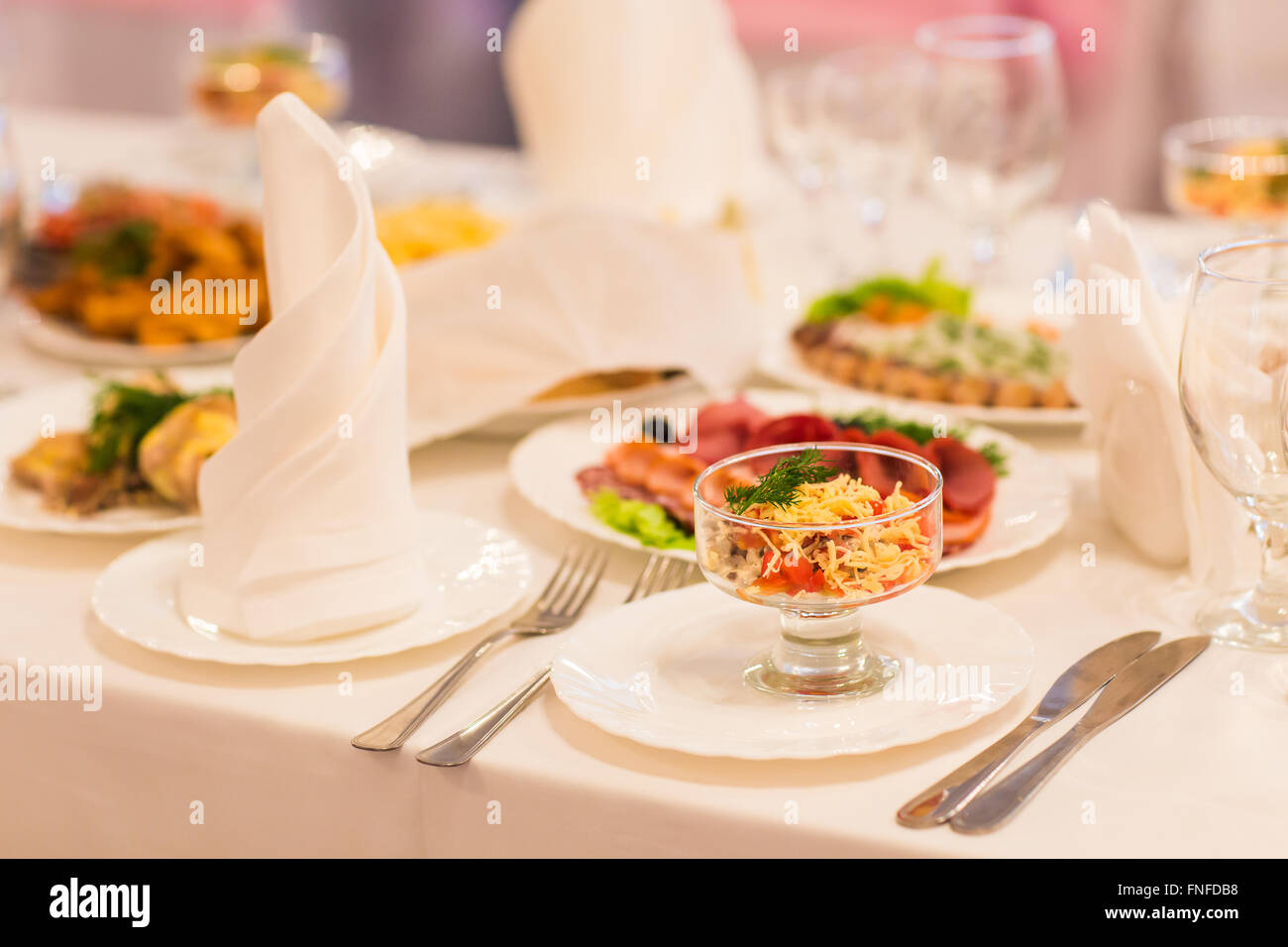 Different tasty snacks for wine on luxury banquet table Stock Photo - Alamy