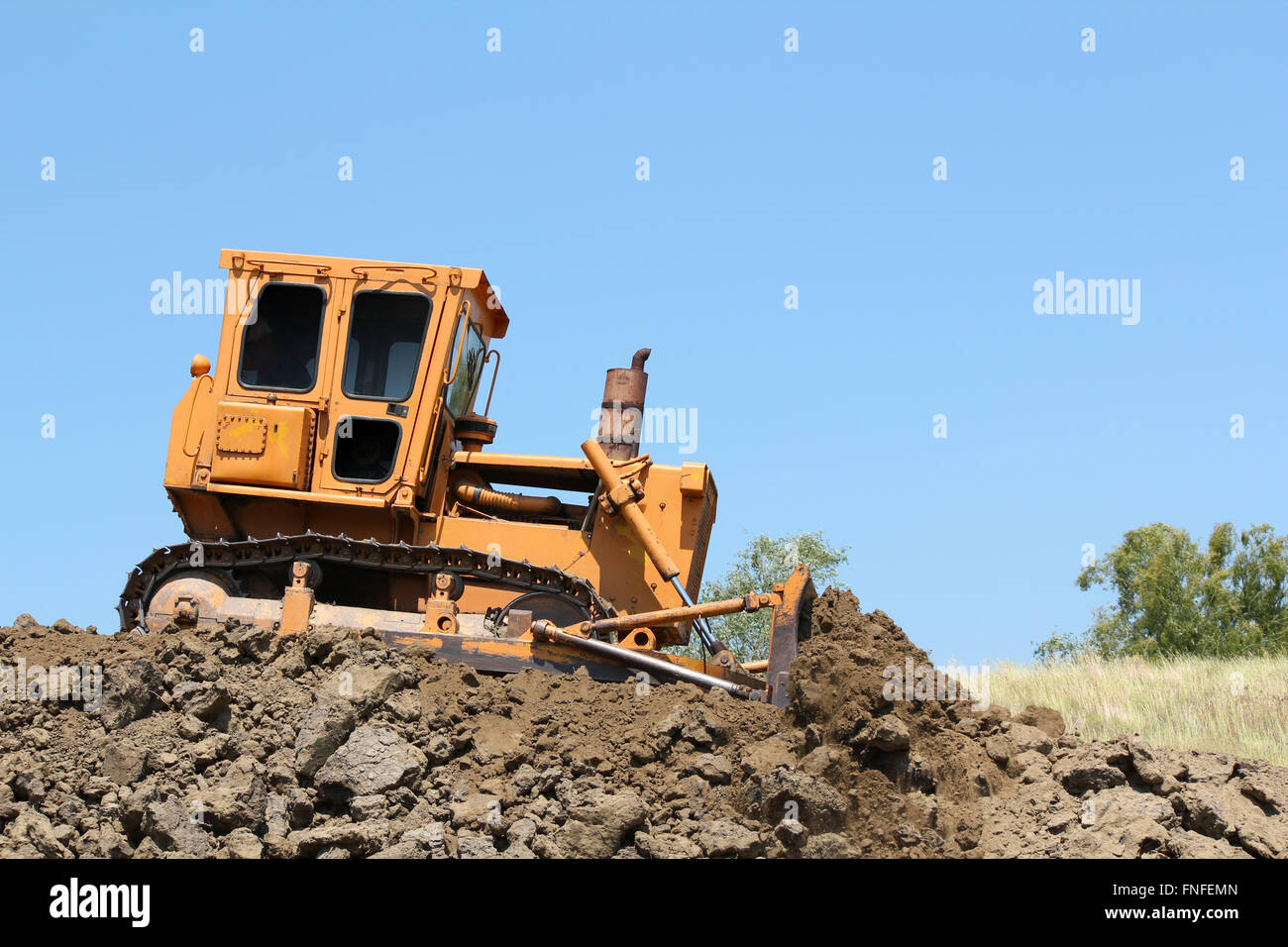 bulldozer on road construction Stock Photo - Alamy