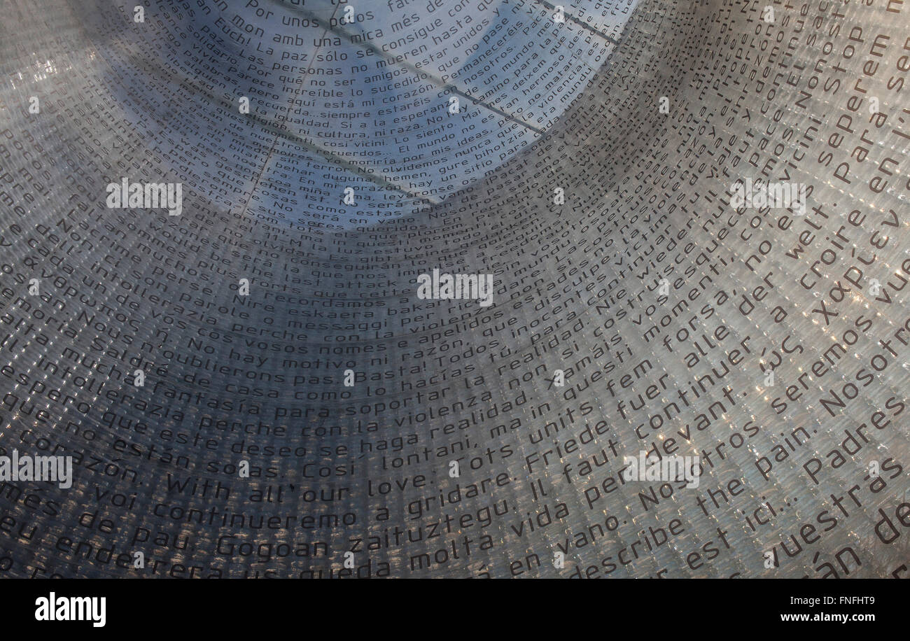 Detail of Memorial monument to the victims of 11 March 2004 Madrid ...