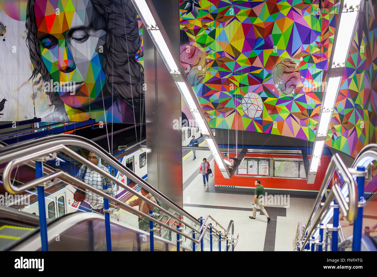 Subway, Paco de Lucia station, graffiti mural by Rosh333 and Okuda ...