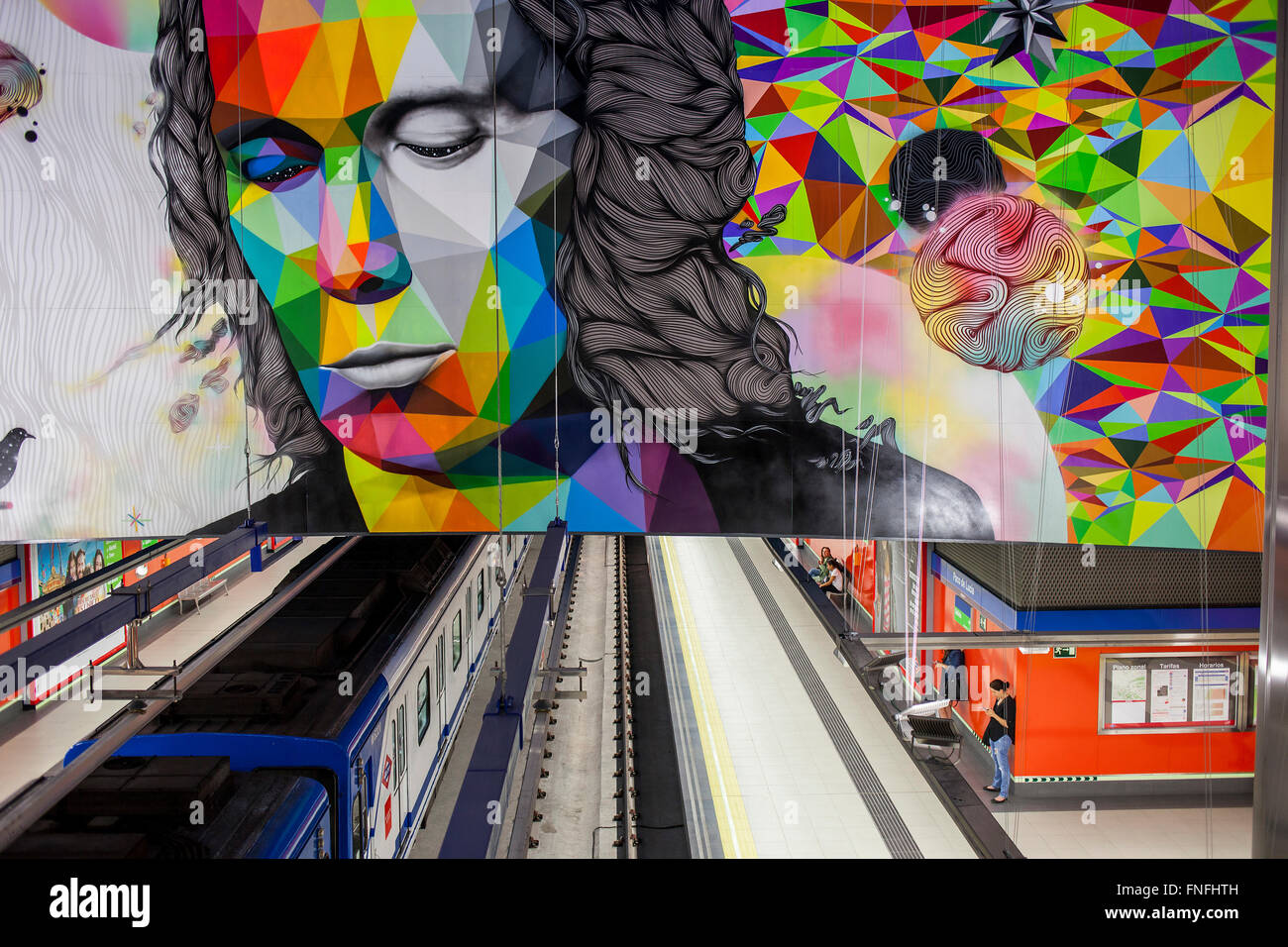 Subway, Paco de Lucia station, graffiti mural by Rosh333 and Okuda ...