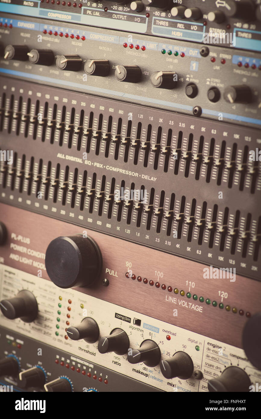 Color image of many buttons in a sound recording studio Stock Photo - Alamy