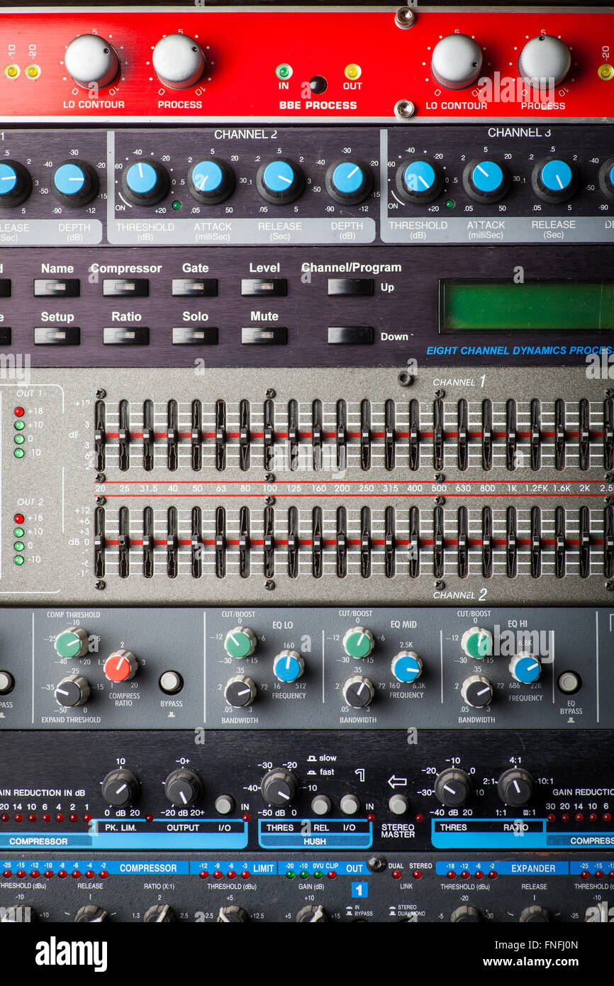 Color image of many buttons in a sound recording studio Stock Photo - Alamy