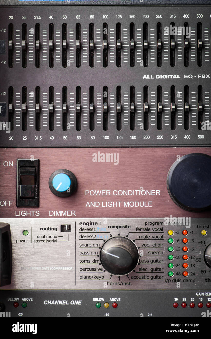 Color image of many buttons in a sound recording studio Stock Photo - Alamy