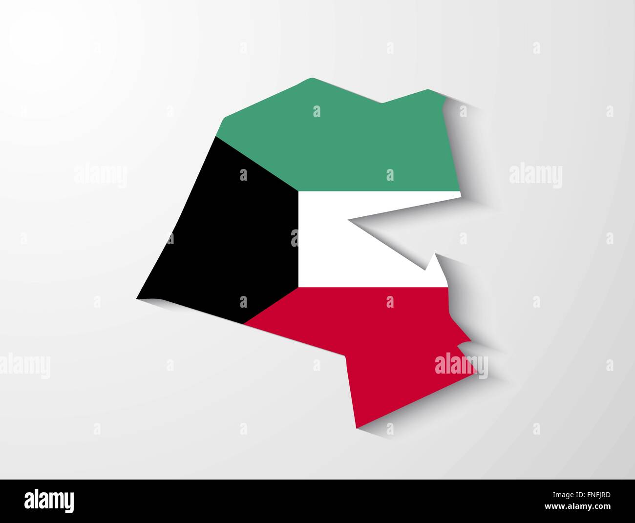 Kuwait country map with flag and shadow effect presentation Stock ...