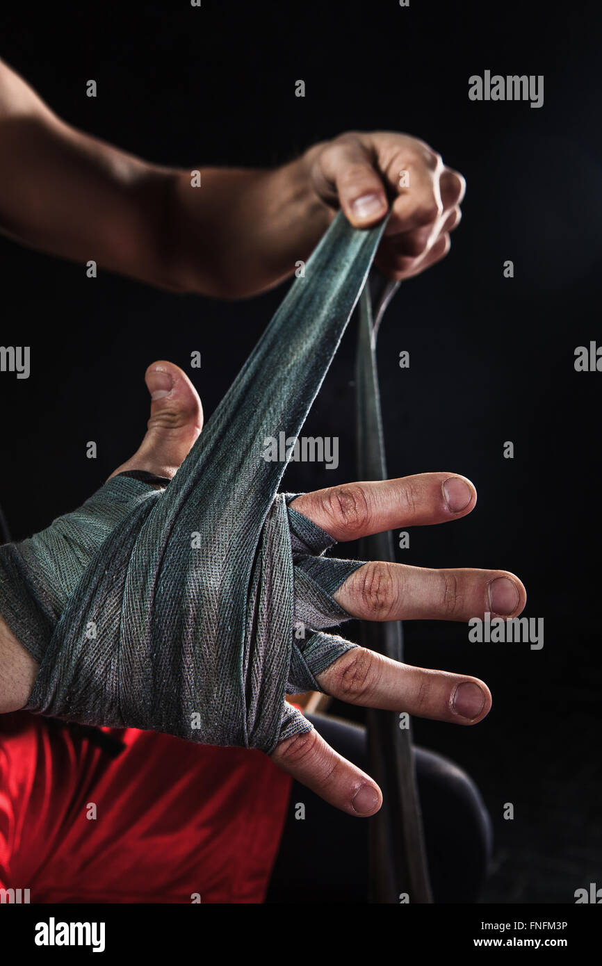 Close-up hands of muscular man with bandage Stock Photo - Alamy