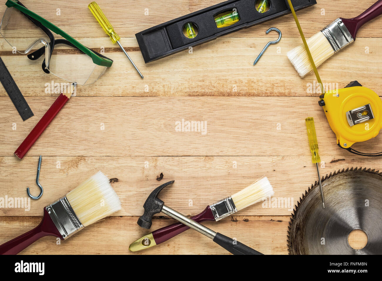 A photo of carpenter tools on wood board, Use for as background Stock ...