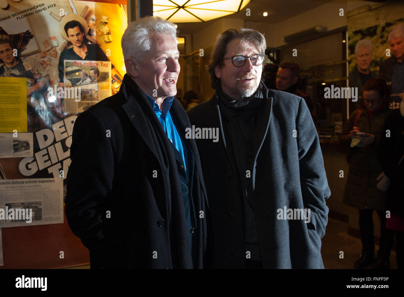 Munich, Germany. 14th Mar, 2016. Actors Michael Fitz (r) and Miroslav ...