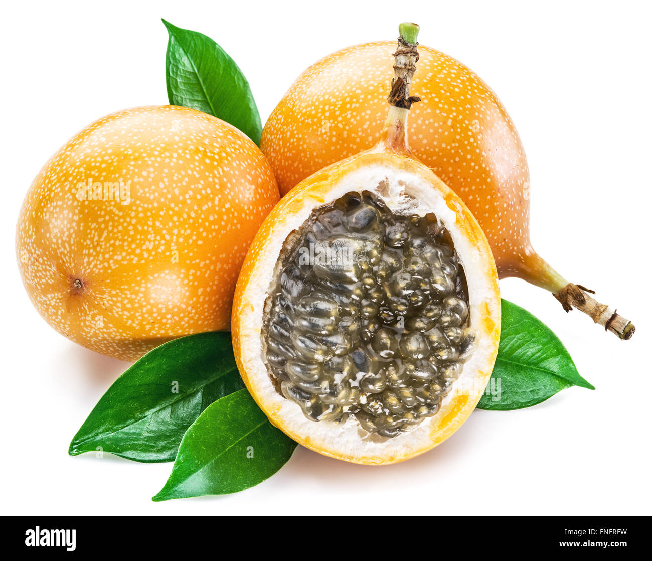Granadilla fruits on the white background Stock Photo - Alamy