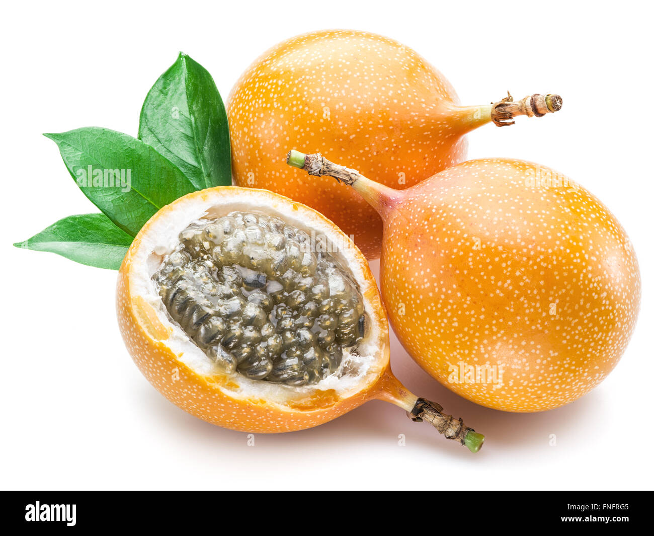 Granadilla fruits on the white background Stock Photo - Alamy