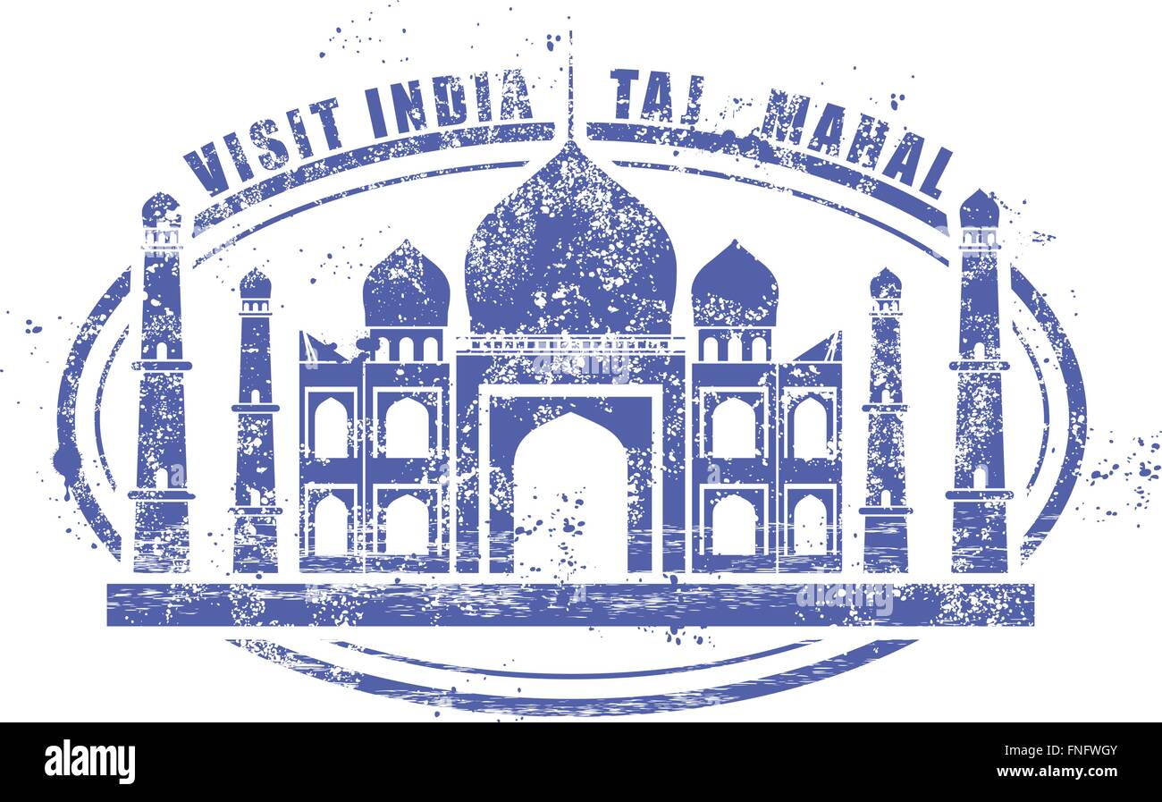 Stamp with Taj Mahal palace - visit India Stock Vector Image & Art - Alamy