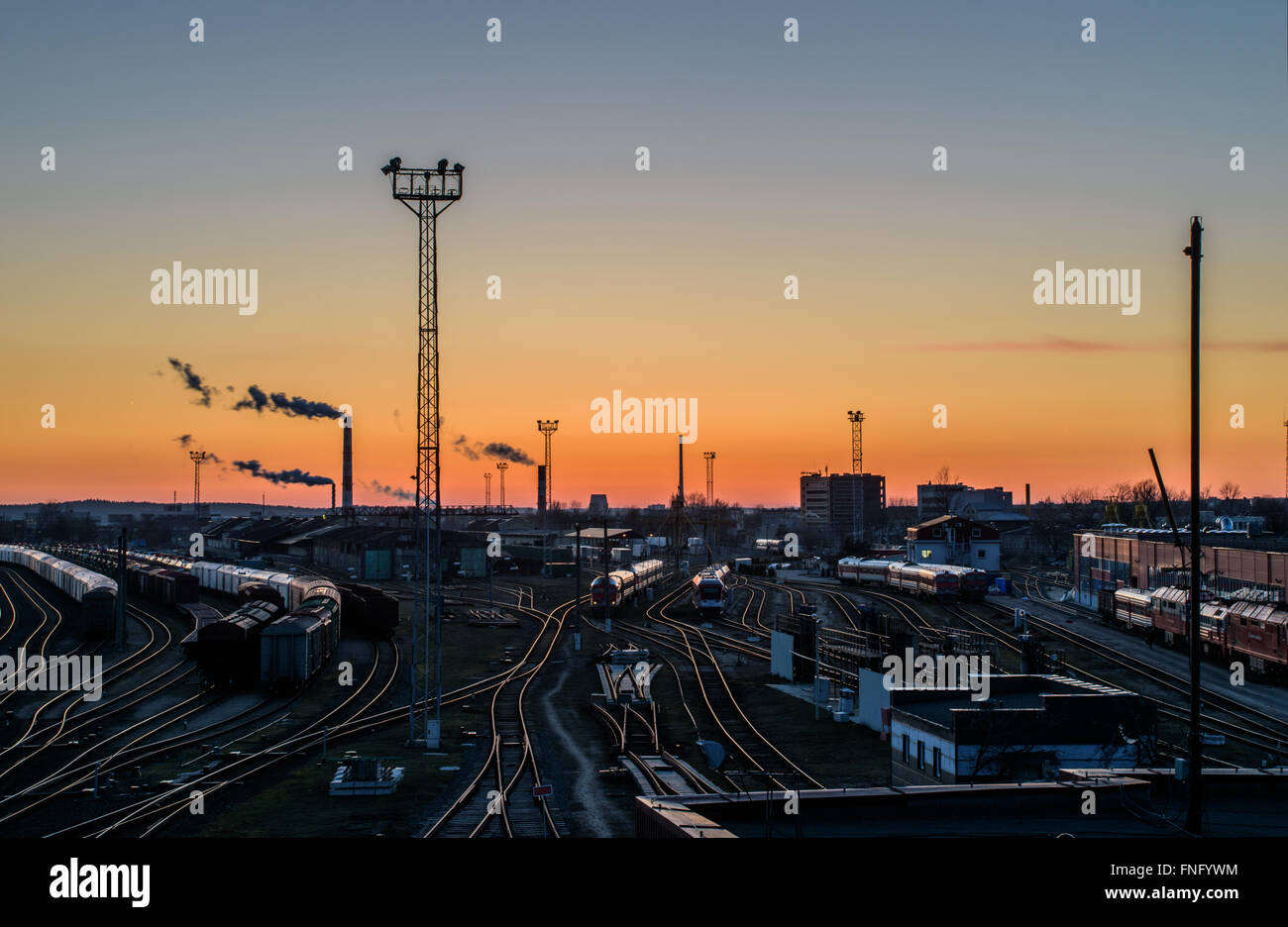 Rails industrial station sunset hi-res stock photography and images - Alamy