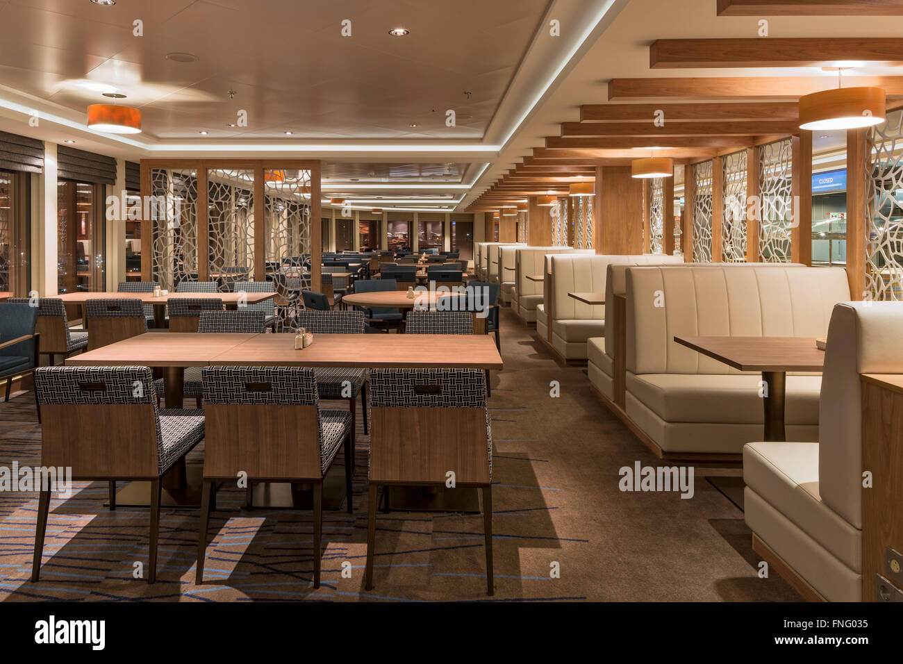 Cafeteria restaurant artificial light seating booth table chair ...