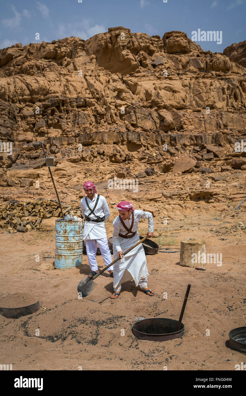 Preparing Zarb, a Bedouin meal in the Wadi Rum desert, Hashemite ...