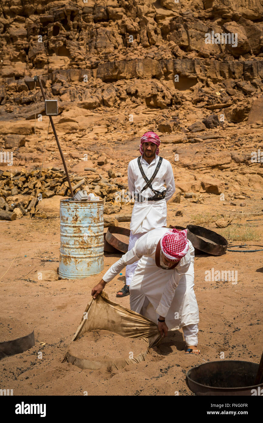 Preparing Zarb, a Bedouin meal in the Wadi Rum desert, Hashemite ...