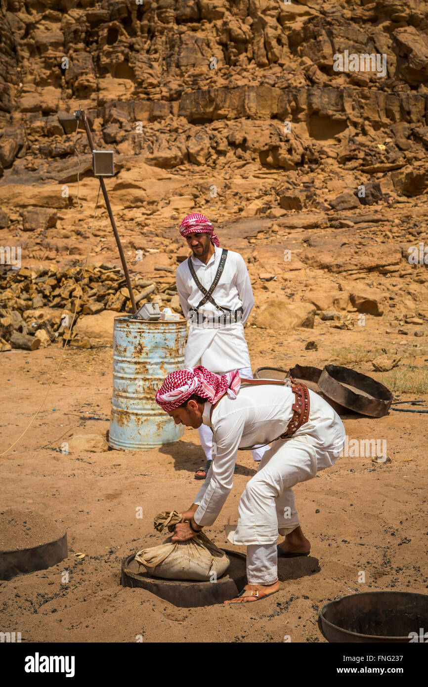 Preparing Zarb, a Bedouin meal in the Wadi Rum desert, Hashemite ...