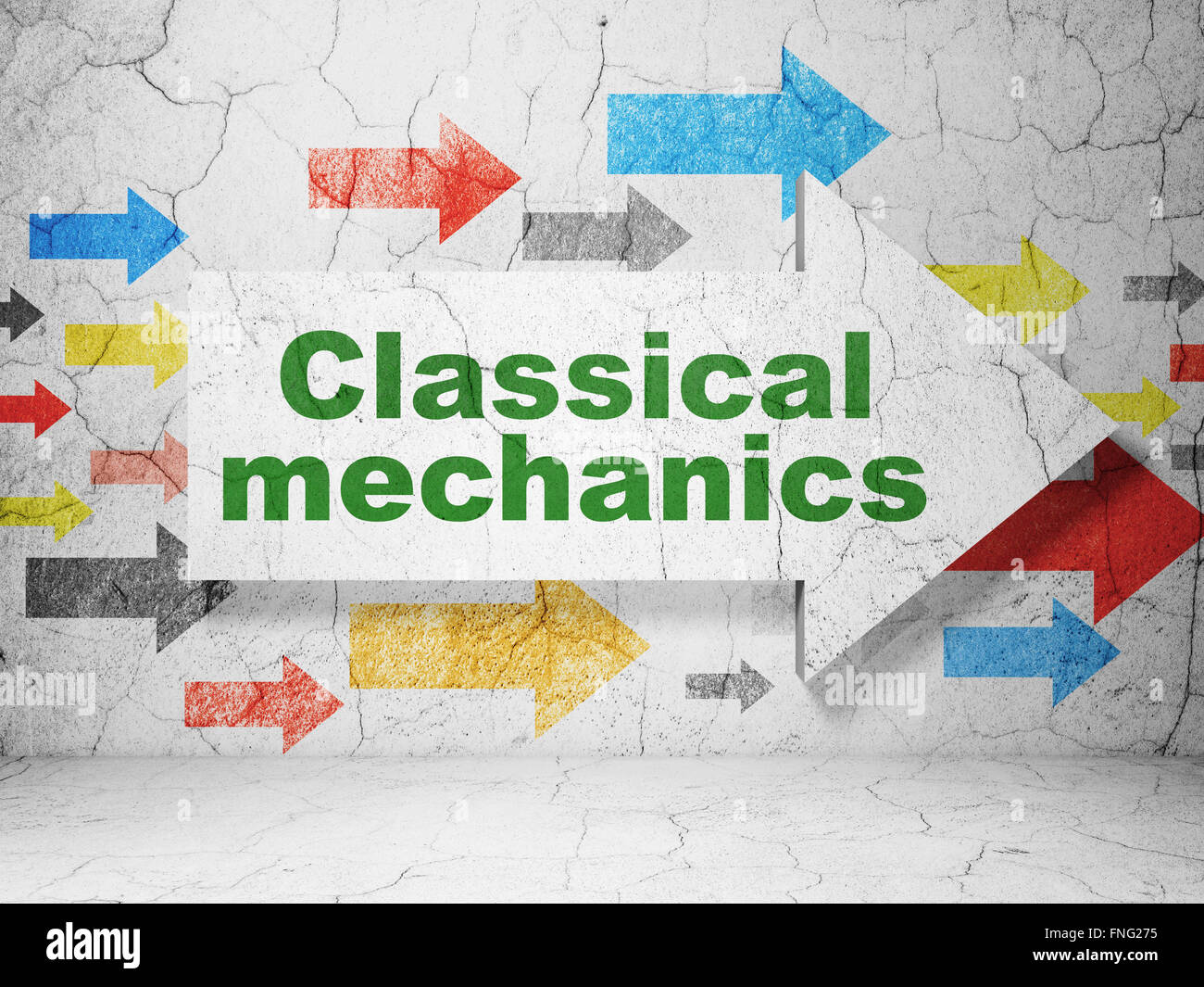 Science concept: arrow with Classical Mechanics on grunge wall ...