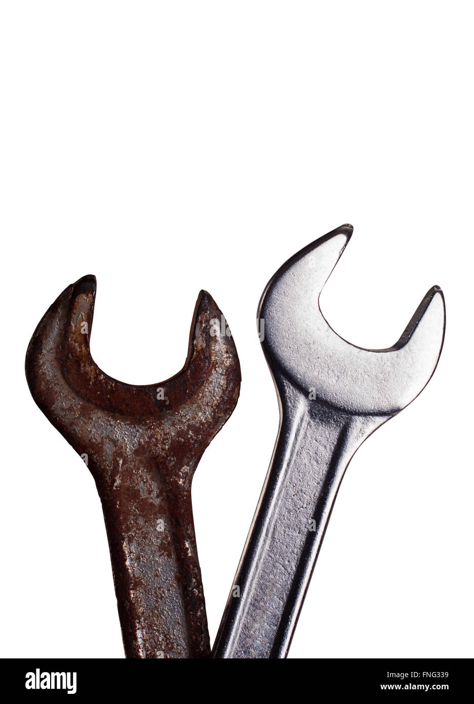 Two wrenches one rusted, one new on top of each other Stock Photo - Alamy
