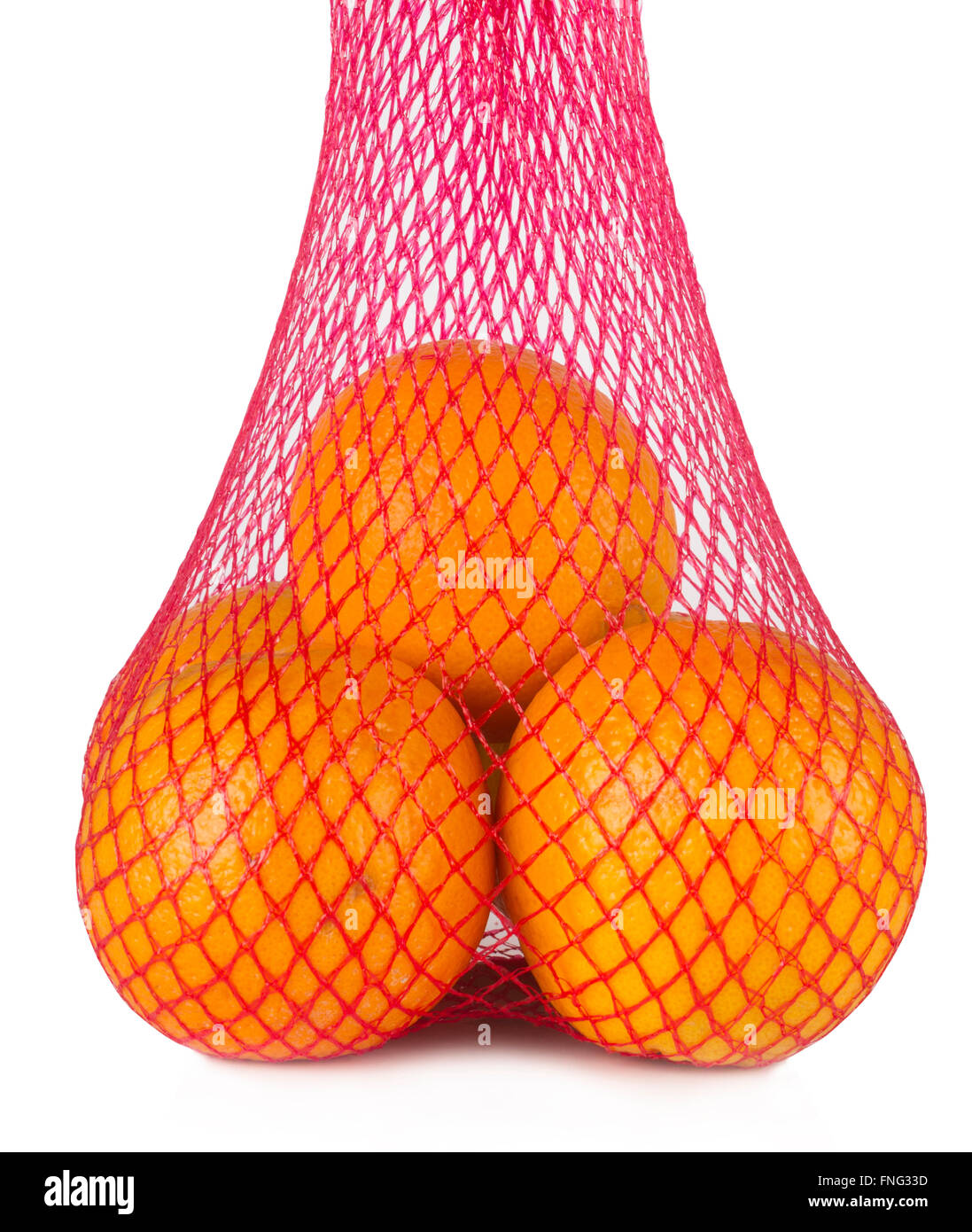 Pack of four oranges in a nylon bag isolated on white background Stock ...