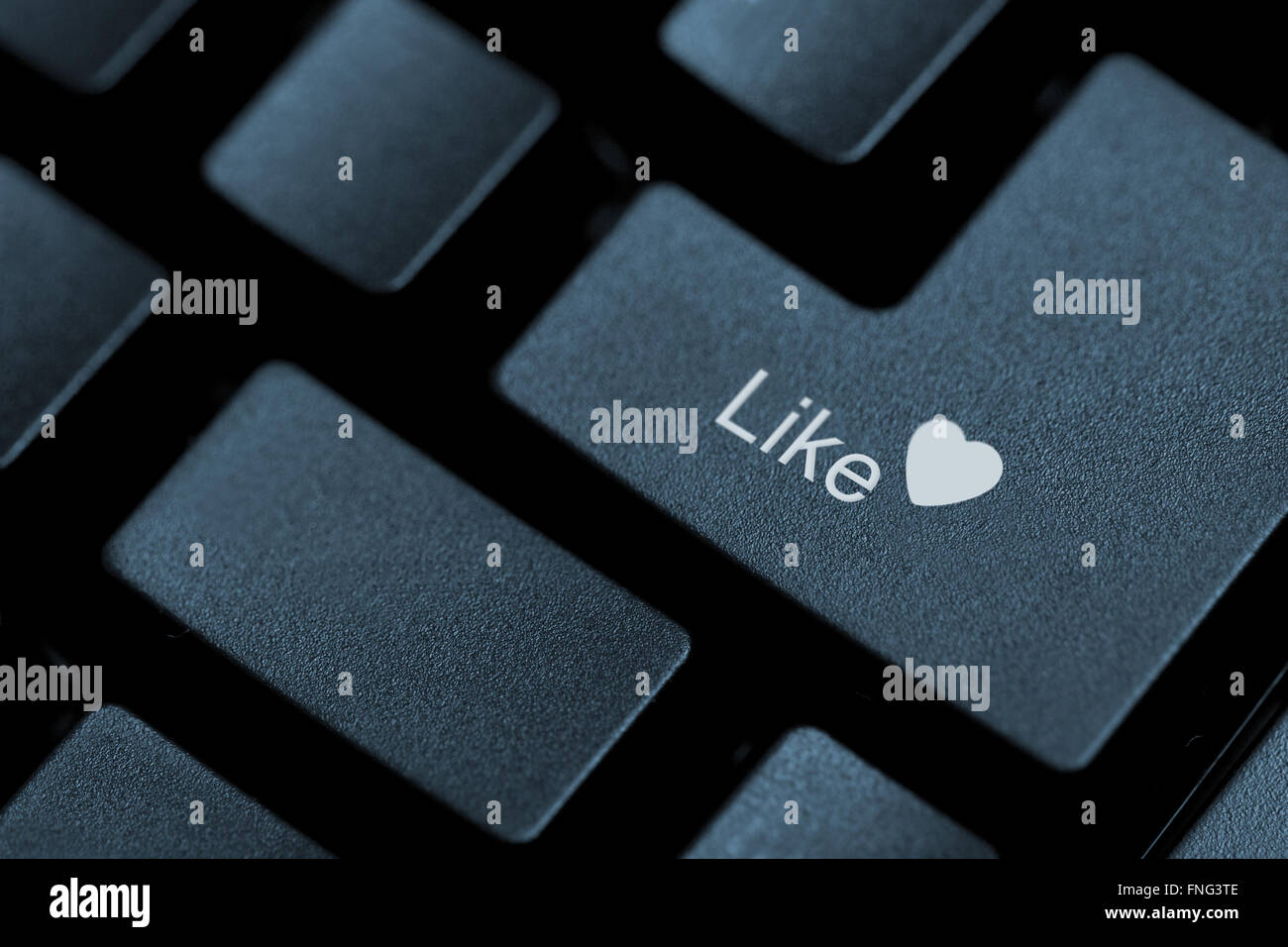 Horizontal close up of black keys on a keyboard with the word like and ...