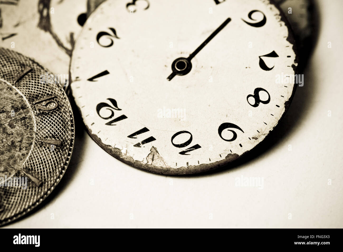 Horizontal high contrast top view of a set broken hand watches Stock ...