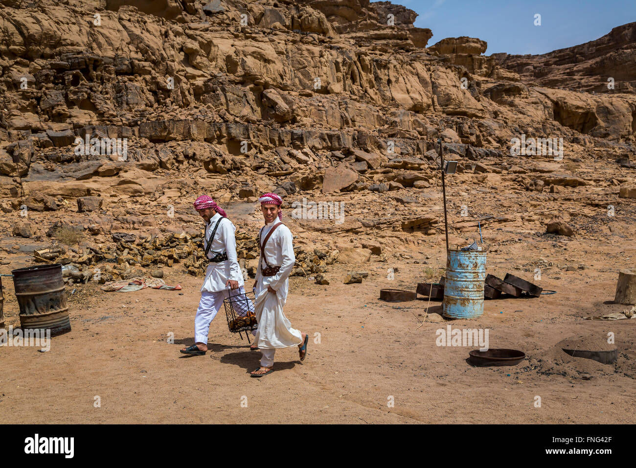 Preparing Zarb, a Bedouin meal in the Wadi Rum desert, Hashemite ...