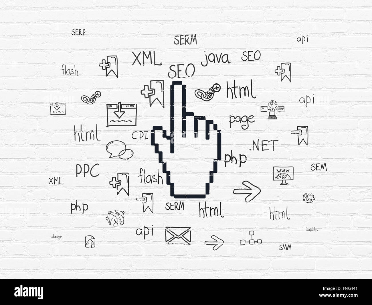 Web design concept: Mouse Cursor on wall background Stock Photo - Alamy