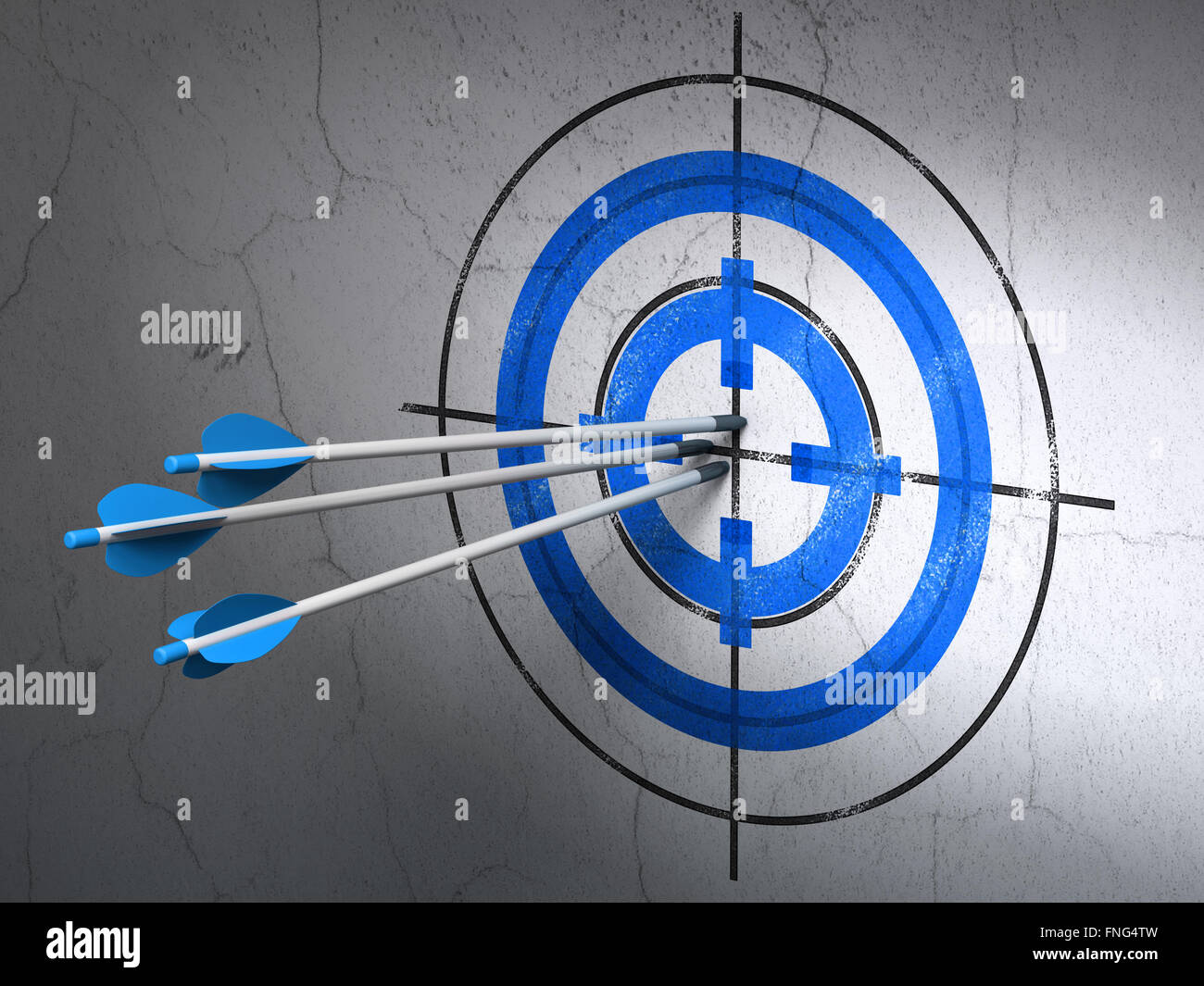 Finance concept: arrows in Target target on wall background Stock Photo ...