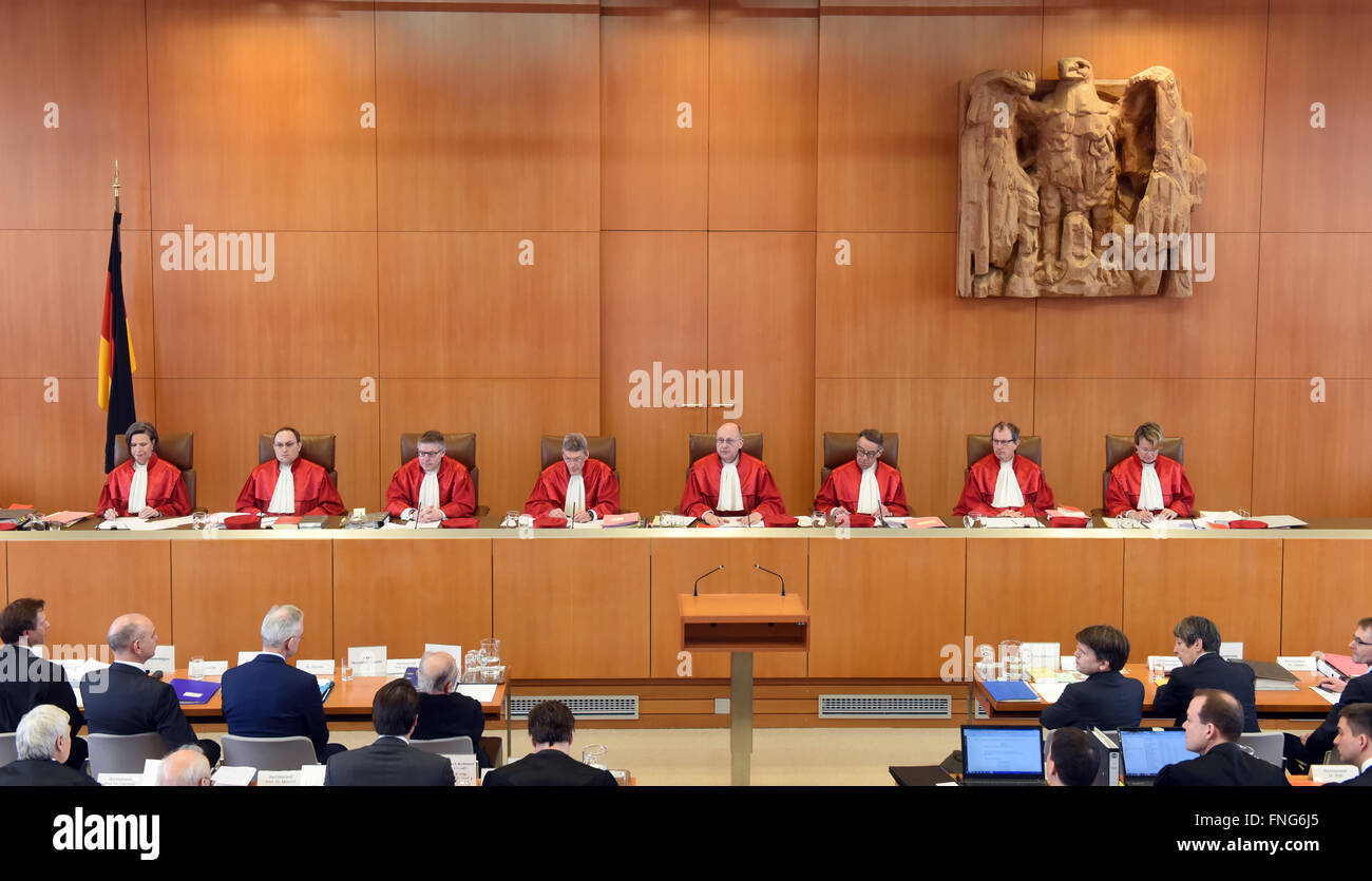 Karlsruhe, Germany. 15th Mar, 2016. The First Senate of the German ...