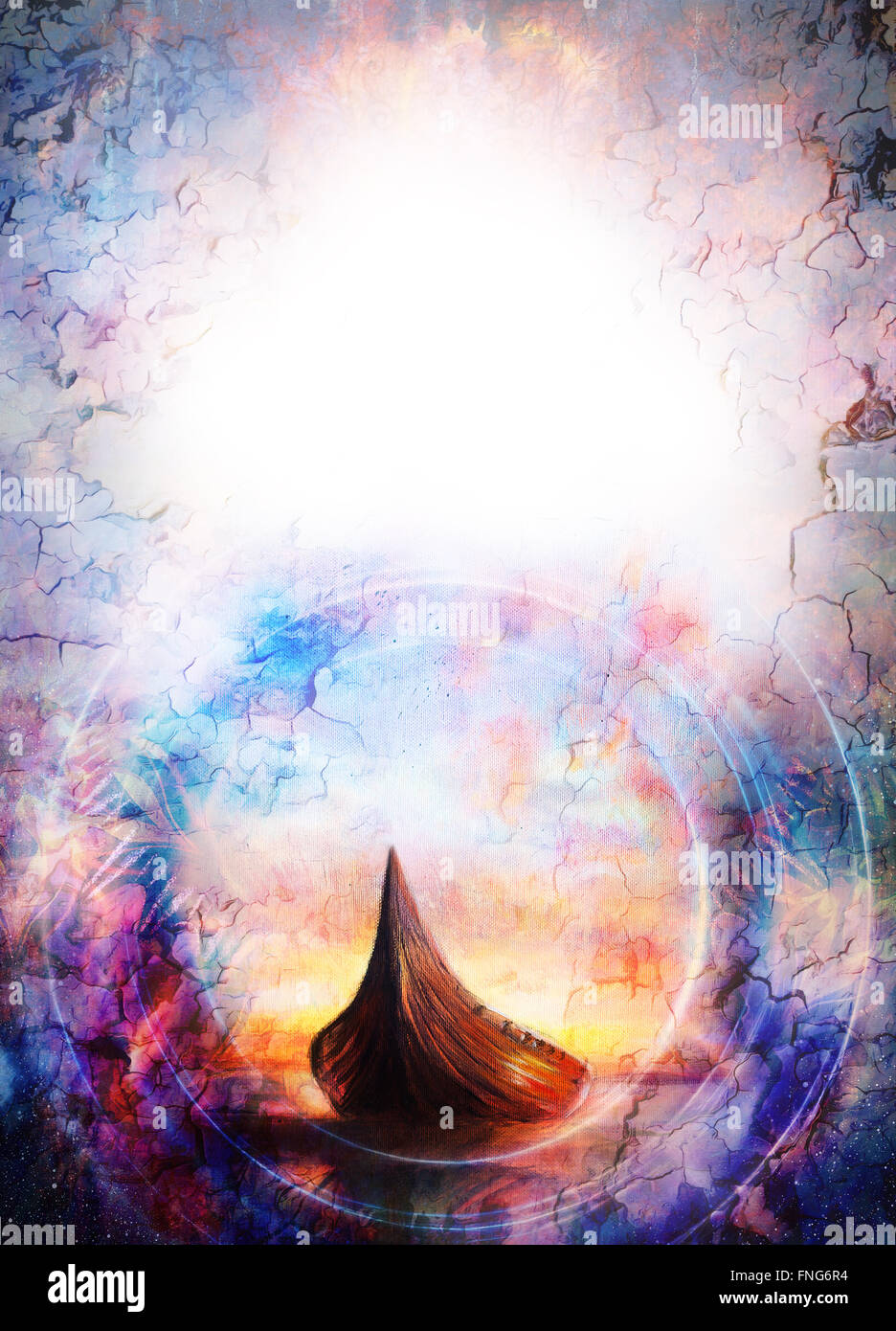 Boat on the beach, painting collage and structure background. Copy ...