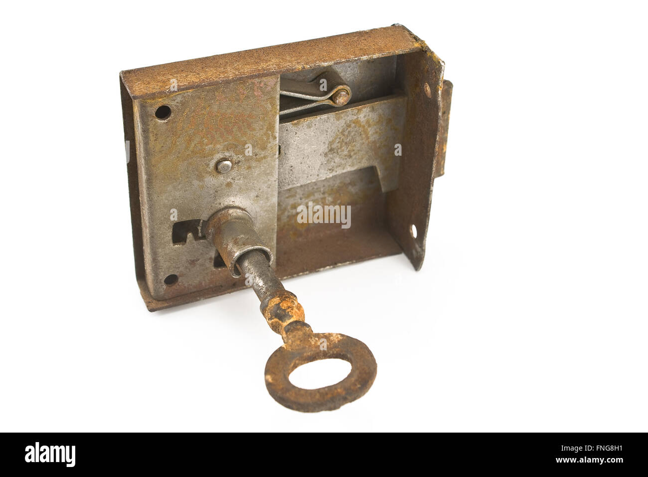 Rusty key in locker isolated on white Stock Photo - Alamy