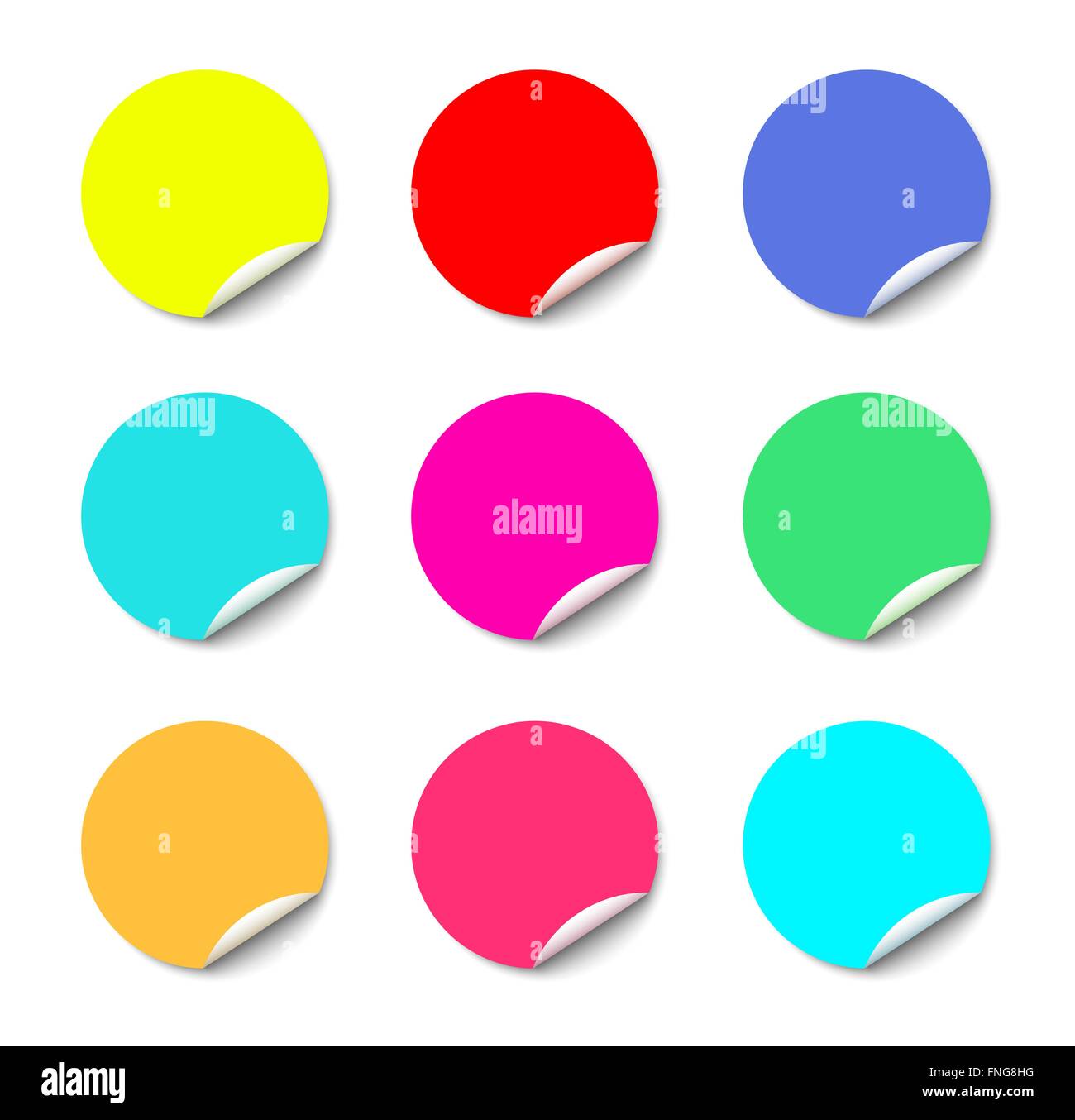 Color round stickers with curled edge vector template isolated on white ...