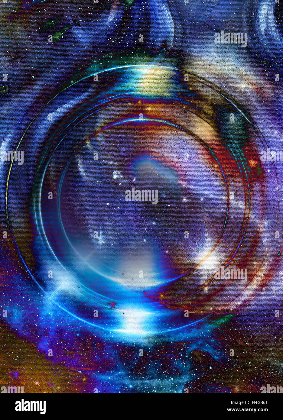 Light circle and cosmic space. Original painting collage Stock Photo ...
