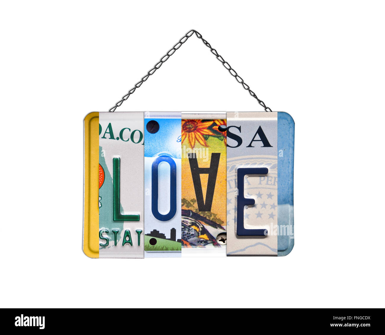Word love written with recycled US license plates Stock Photo - Alamy
