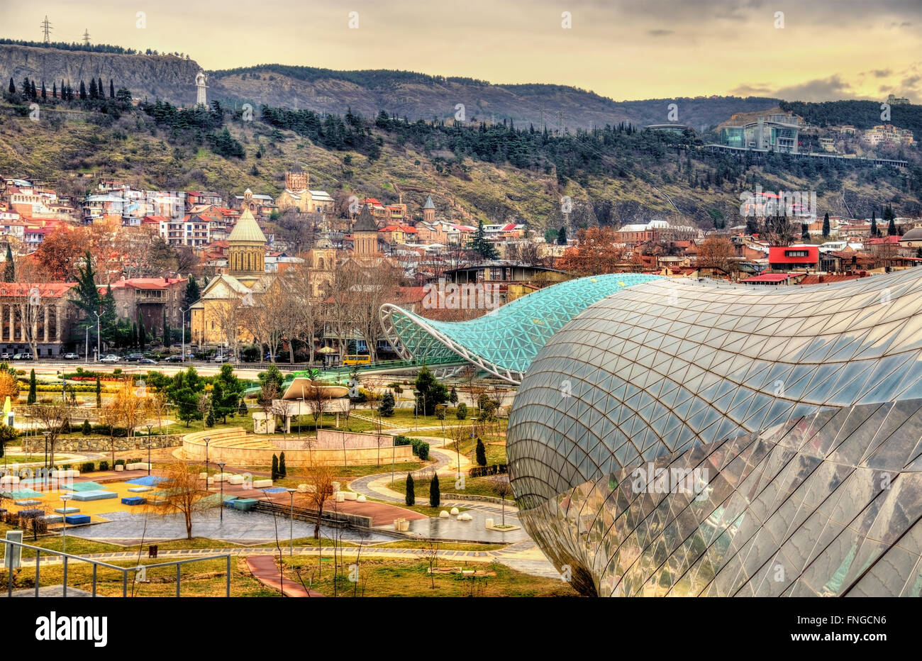 View of Tbilisi with unfinished Cultural Centre Stock Photo - Alamy