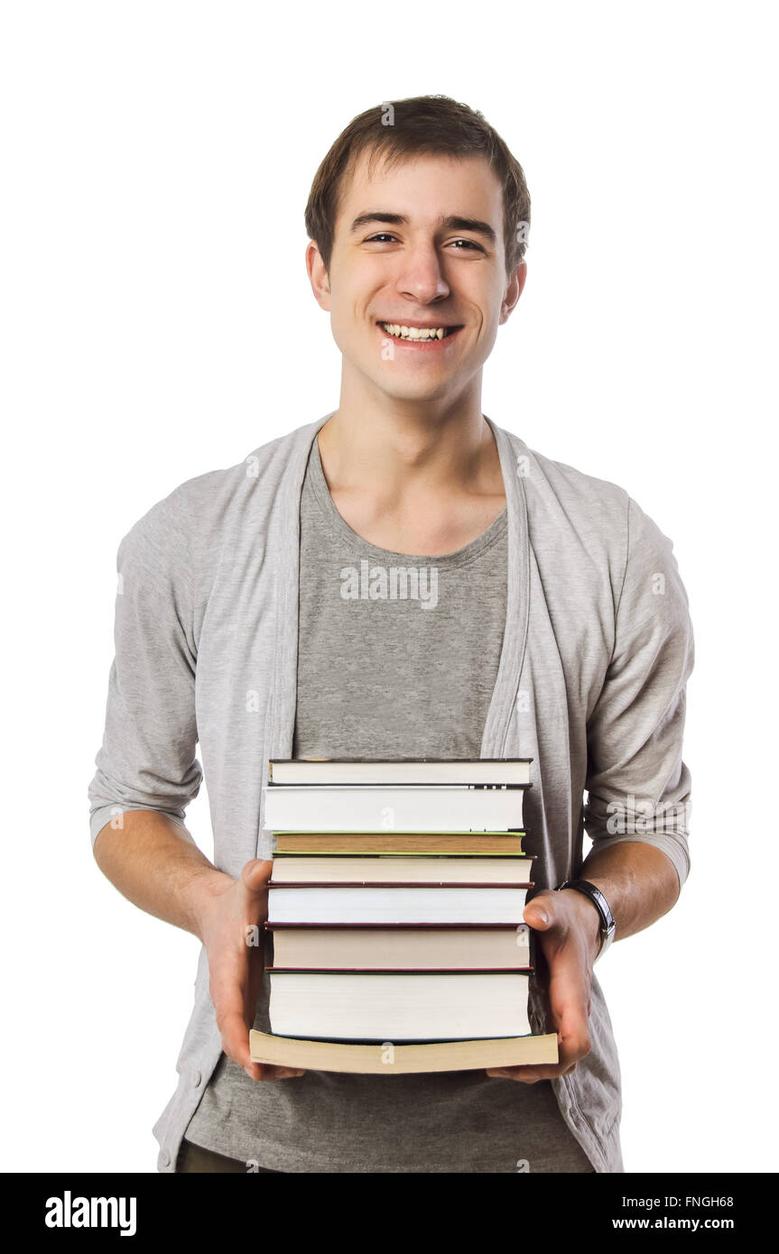 Man carrying a stack of books Stock Photo - Alamy
