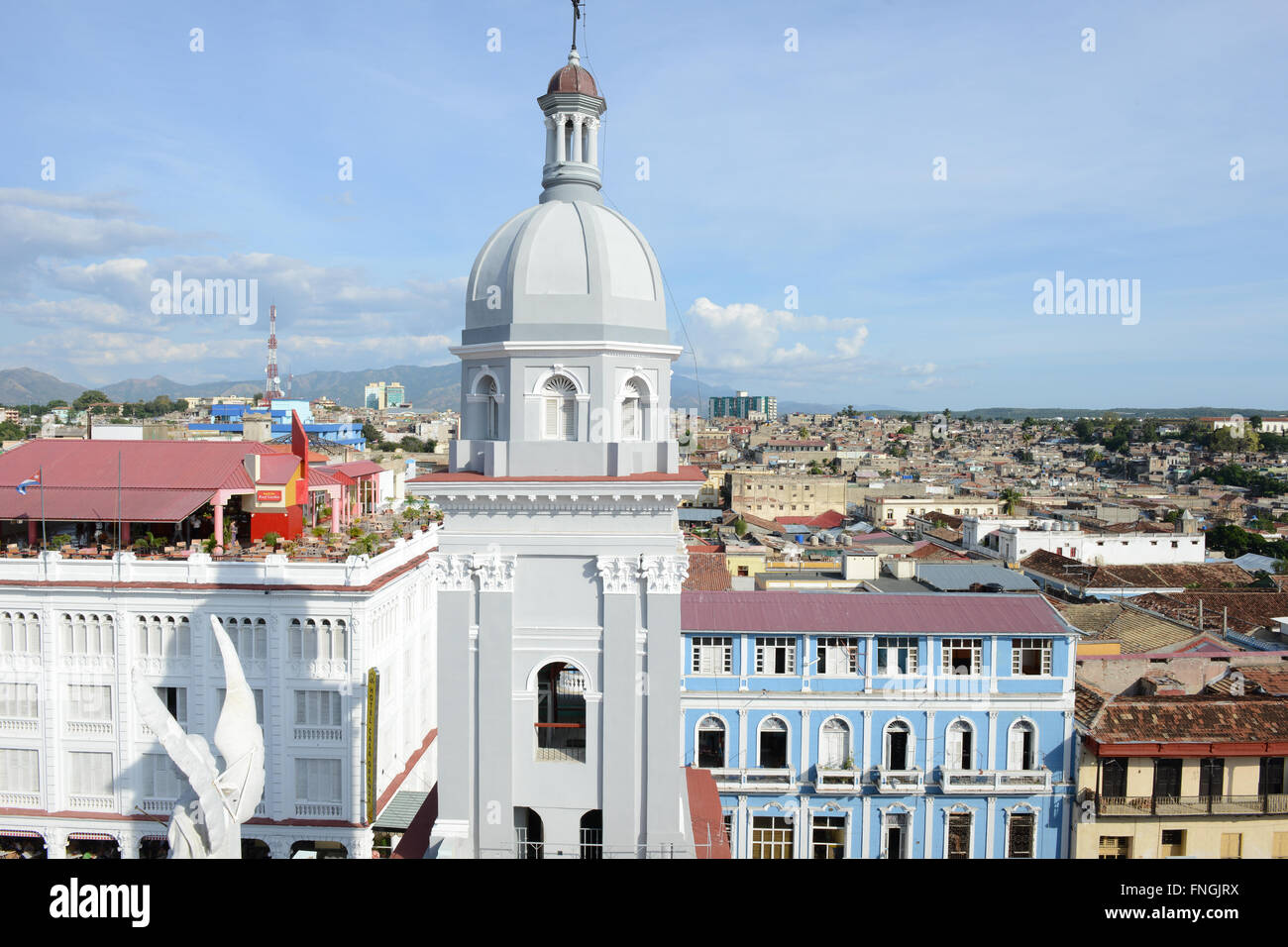 Bell tower of Nuestra Senora de la Asuncion Cathedral in Santiago de ...