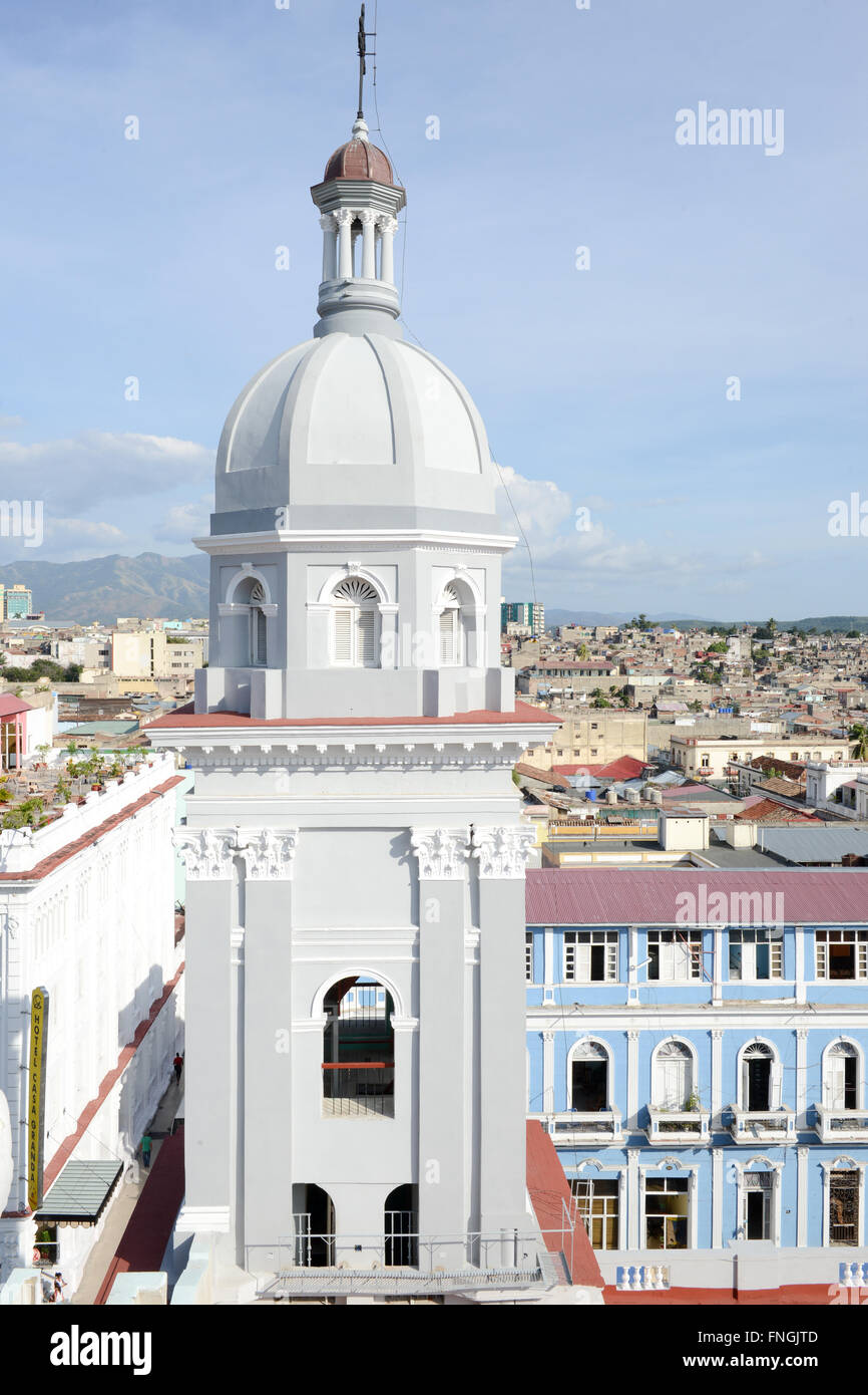 Bell tower of Nuestra Senora de la Asuncion Cathedral in Santiago de ...
