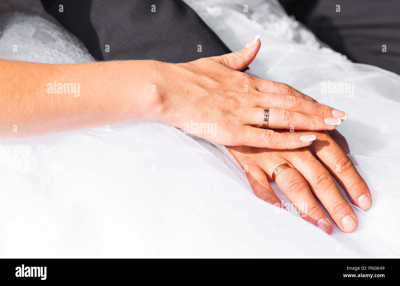 bride and groom's arms with rings Stock Photo - Alamy