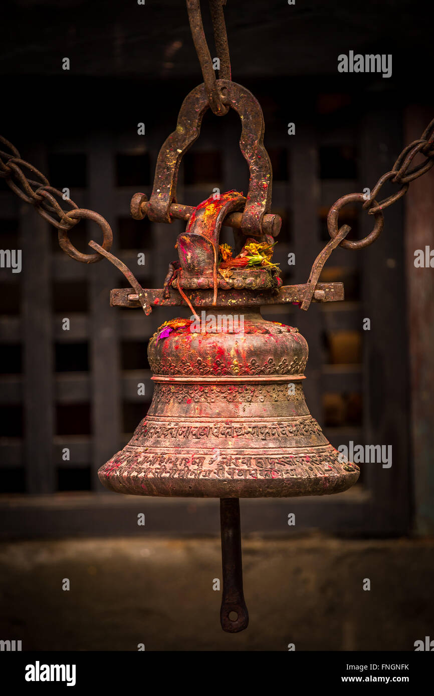 ancient nepalese bell at temple Stock Photo - Alamy