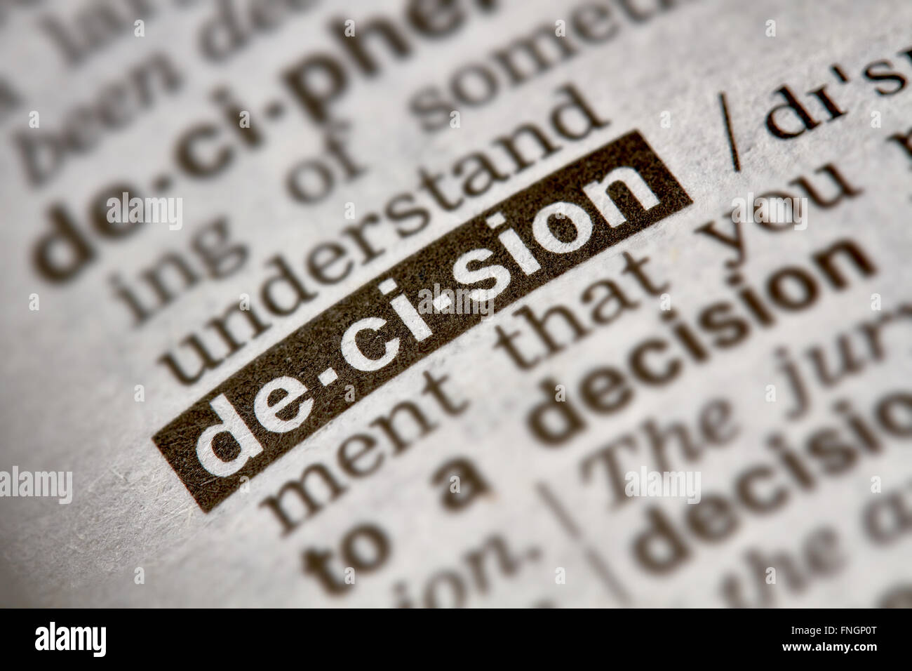 Decision Word Definition Text in Dictionary Page Stock Photo - Alamy