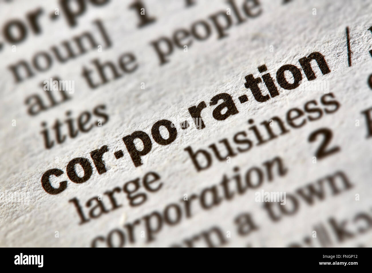 Corporation Word Definition Text in Dictionary Page Stock Photo - Alamy