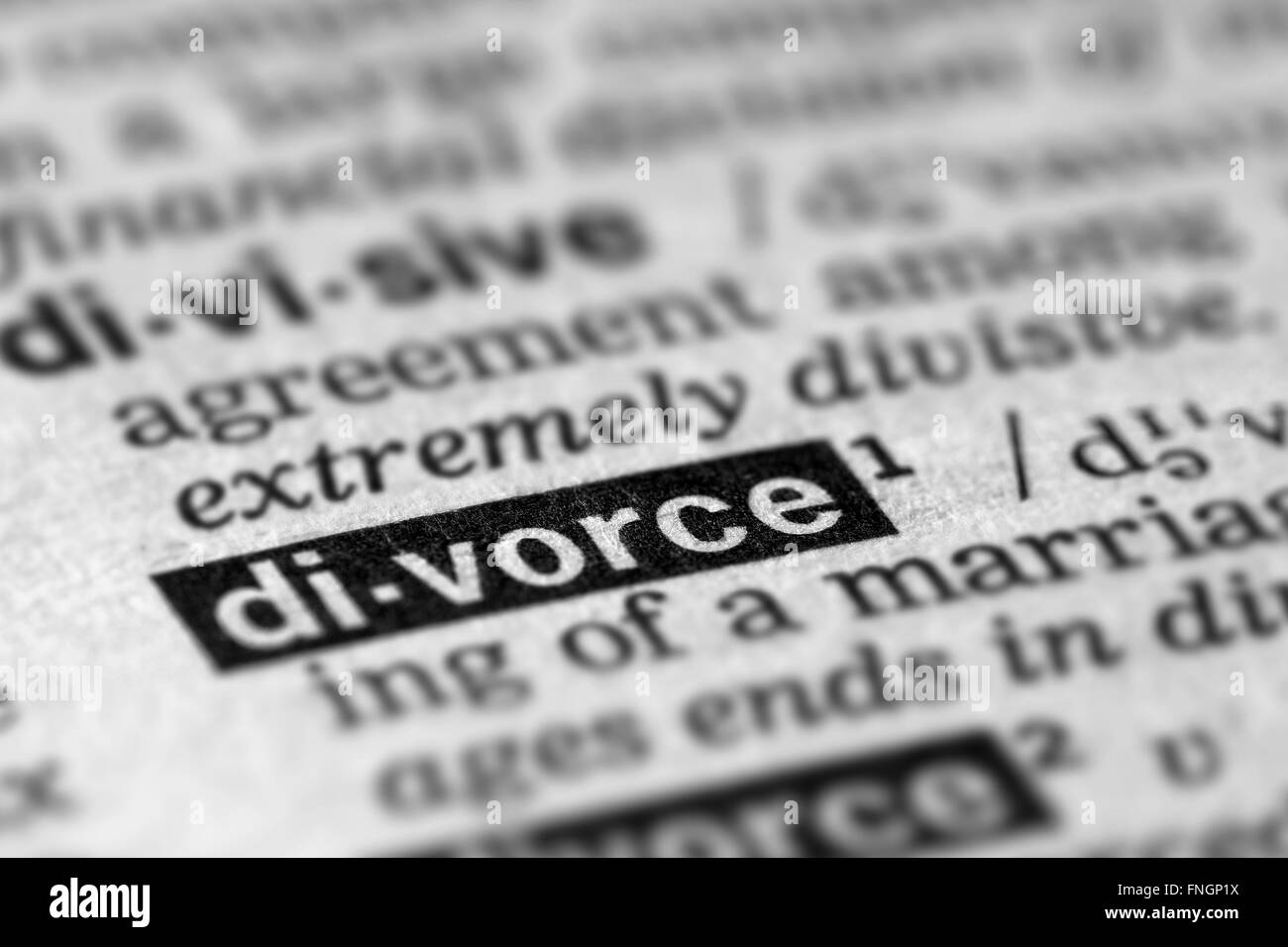 Divorce Word Text in Dictionary Page Stock Photo - Alamy