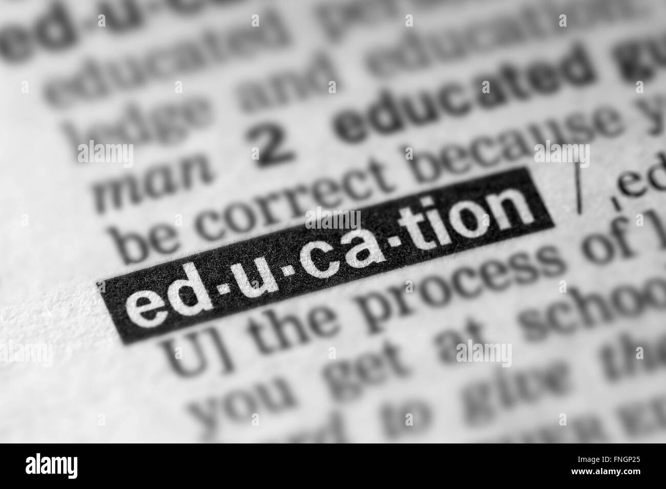 Education Definition Word Text in Dictionary Page Stock Photo - Alamy