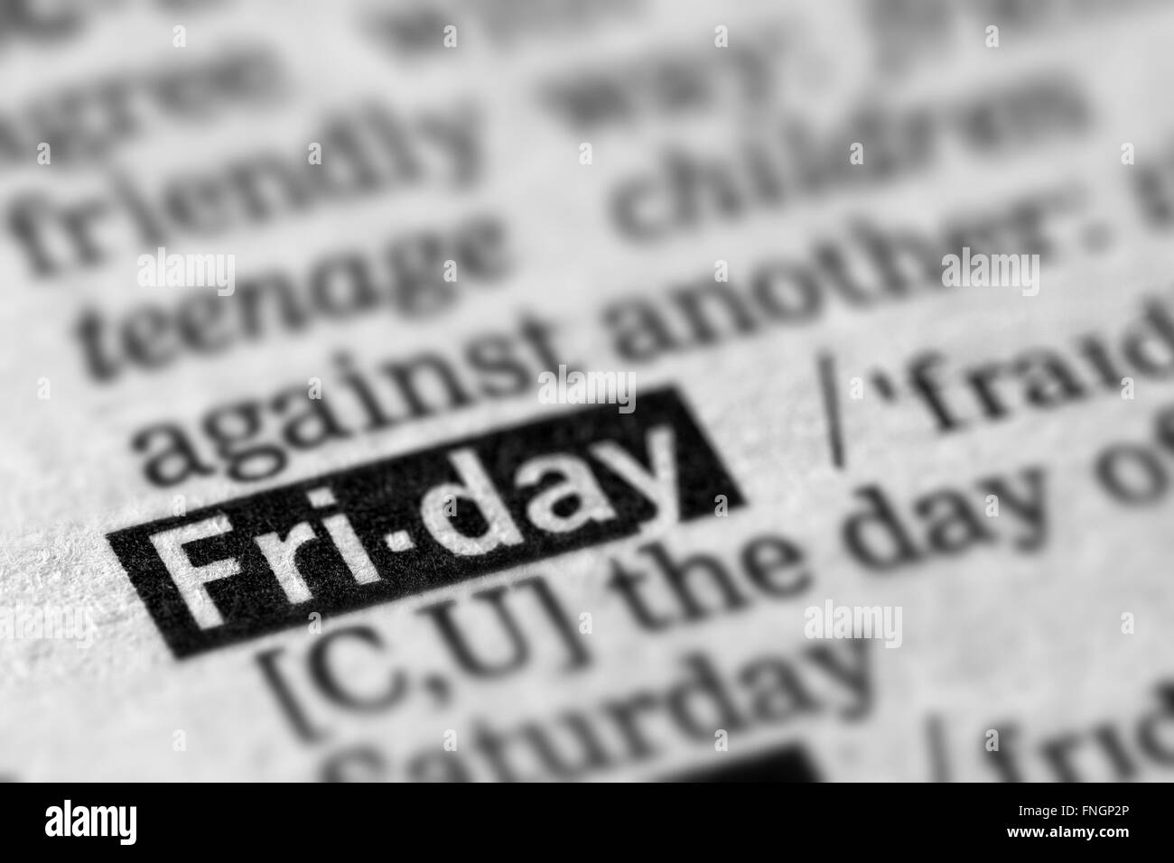 Friday Definition Word Text in Dictionary Page Stock Photo - Alamy
