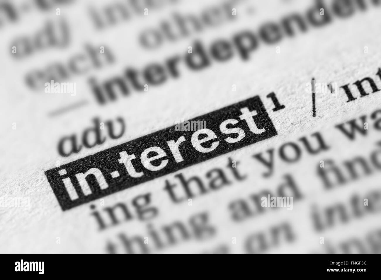 Interest Definition Word Text in Dictionary Page Stock Photo - Alamy