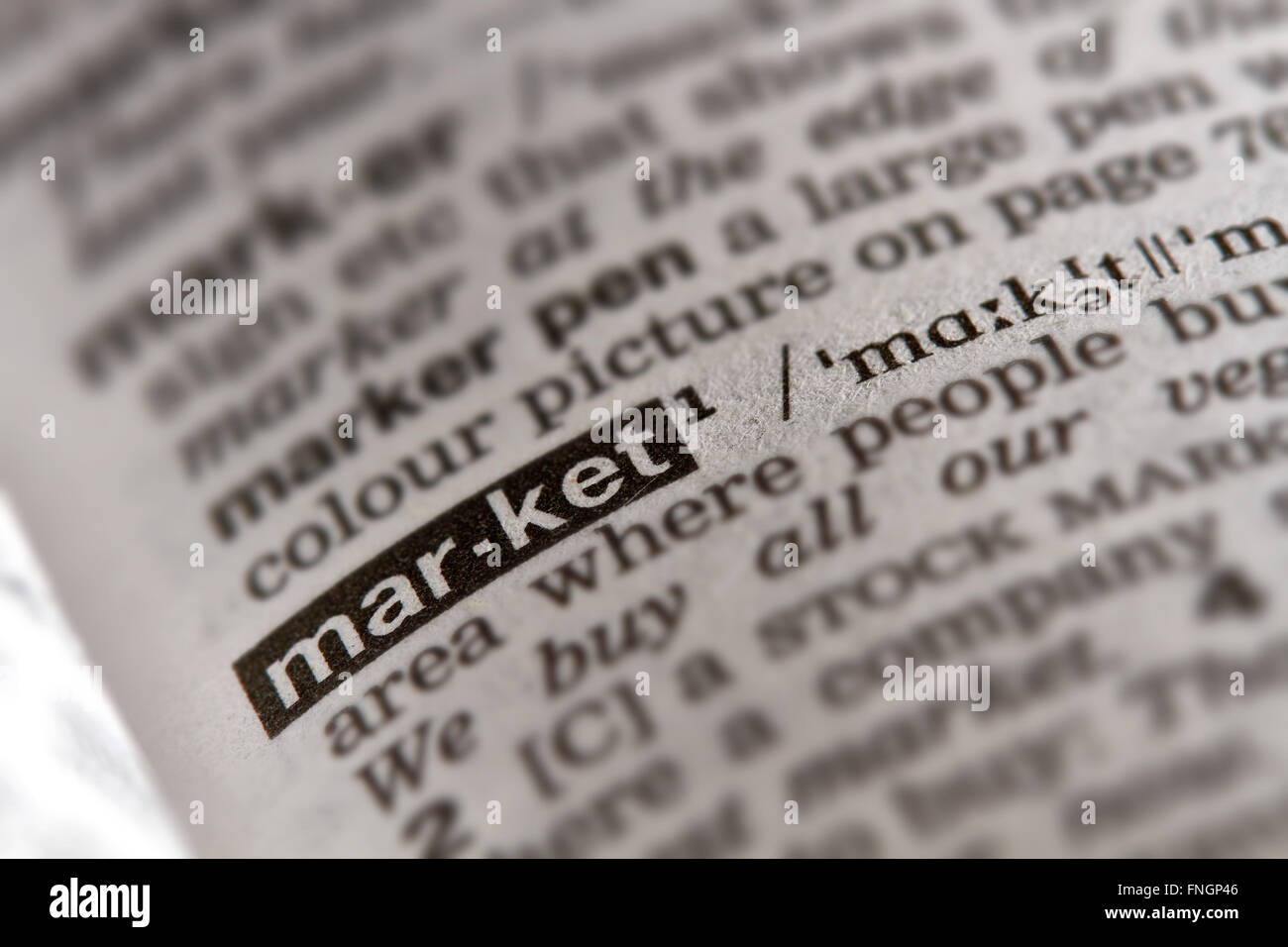 Market Word Definition Text in Dictionary Page Stock Photo - Alamy