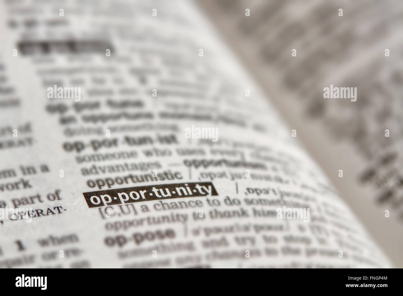Opportunity Word Definition Text in Dictionary Page Stock Photo - Alamy